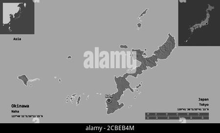 Shape of Okinawa, prefecture of Japan, with its capital isolated on a ...
