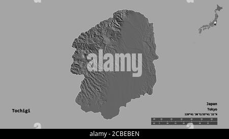 Tochigi, prefecture of Japan. Bilevel elevation map with lakes and ...