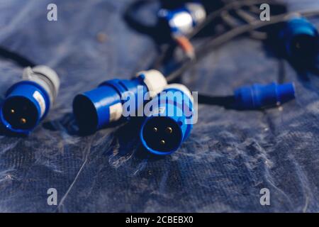 electrical wires for concert light. Stage preparation Stock Photo - Alamy