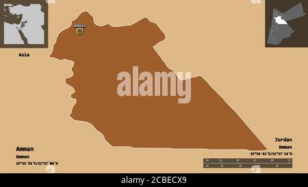 Shape of Amman, province of Jordan, with its capital isolated on white ...