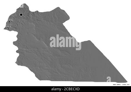 Shape of Amman, province of Jordan, with its capital isolated on white ...