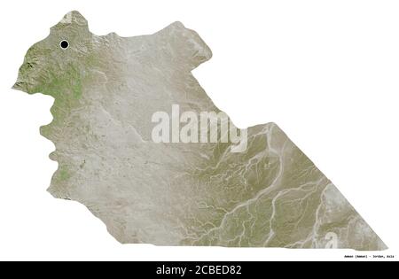 Shape of Amman, province of Jordan, with its capital isolated on white ...