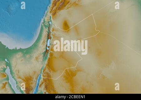 Extended area of Jordan. Topographic relief map. 3D rendering Stock ...