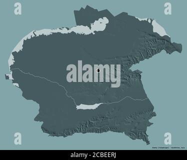 Almaty, region of Kazakhstan. Solid color shape. Locations of major ...