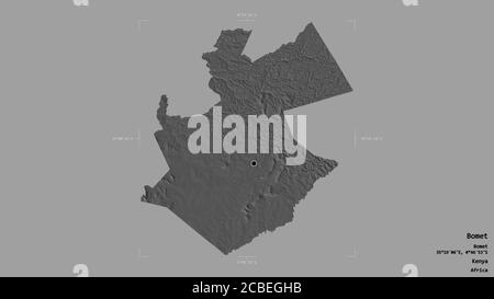 Bomet, county of Kenya. Bilevel elevation map with lakes and rivers ...
