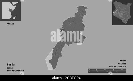 Busia, county of Kenya. Bilevel elevation map with lakes and rivers ...