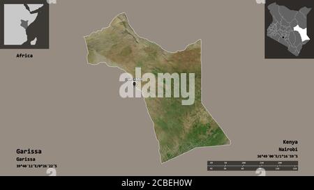 Shape of Garissa, county of Kenya, and its capital. Distance scale ...