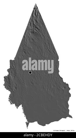 Kirinyaga, county of Kenya. Bilevel elevation map with lakes and rivers ...