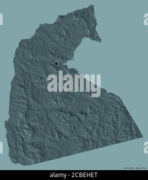 Kisii, county of Kenya. Colored elevation map with lakes and rivers ...