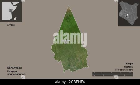 Shape of Kirinyaga, county of Kenya, and its capital. Distance scale ...