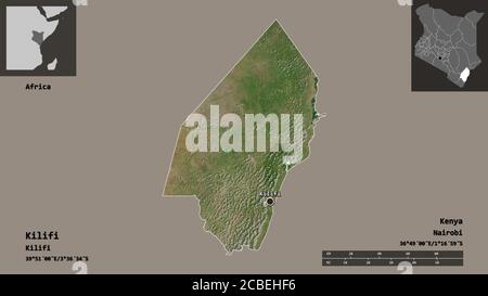 Shape of Kilifi, county of Kenya, and its capital. Distance scale ...