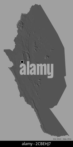 Shape of Kitui, county of Kenya, with its capital isolated on white ...