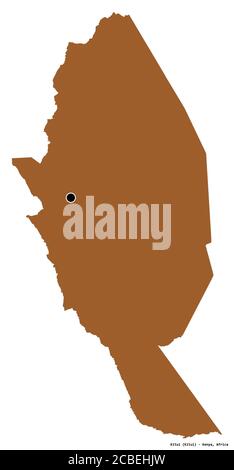 Shape of Kitui, county of Kenya, with its capital isolated on white ...