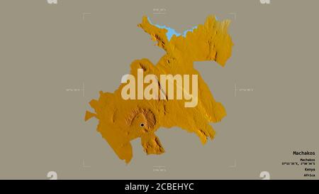 Area of Machakos, county of Kenya, isolated on a solid background in a ...