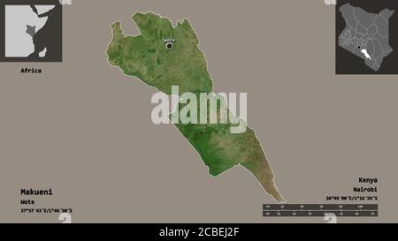 Shape of Makueni, county of Kenya, and its capital. Distance scale ...