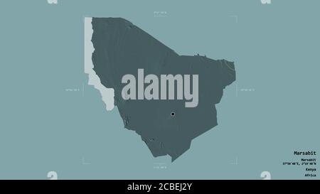 Area of Marsabit, county of Kenya, isolated on a solid background in a ...