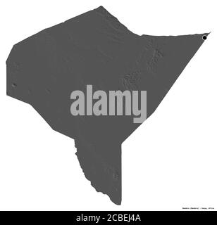 Mandera, county of Kenya. Bilevel elevation map with lakes and rivers ...