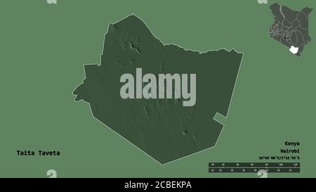 Taita Taveta, county of Kenya. Colored elevation map with lakes and ...