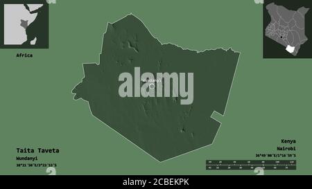 Taita Taveta, county of Kenya. Colored shader data with lakes and ...