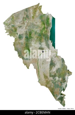 Shape of Turkana, county of Kenya, with its capital isolated on white ...