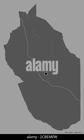 Wajir, county of Kenya. Bilevel elevation map with lakes and rivers ...