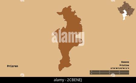 Shape of Prizren, district of Kosovo, with its capital isolated on a ...