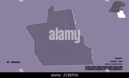 Al Ahmadi, province of Kuwait. Solid color shape. Locations and names ...