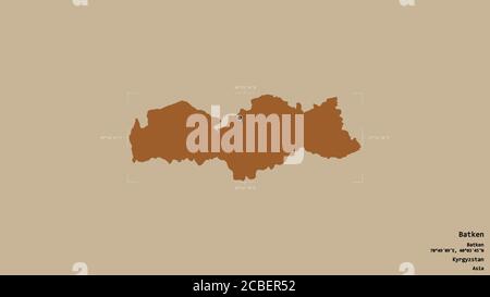 Area of Batken, province of Kyrgyzstan, isolated on a solid background ...
