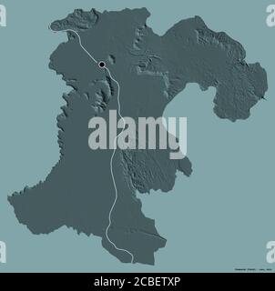Champasak, province of Laos. Solid color shape. Locations and names of ...
