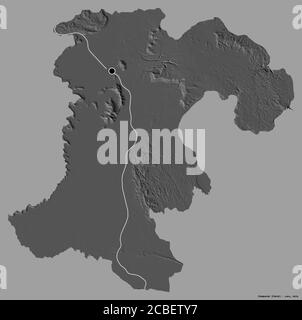 Champasak, province of Laos. Solid color shape. Locations and names of ...