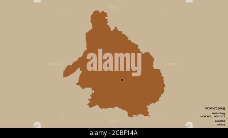 Zoom in on Mokhotlong (district of Lesotho) outlined. Oblique ...