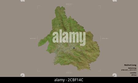 Zoom in on Mokhotlong (district of Lesotho) outlined. Oblique ...