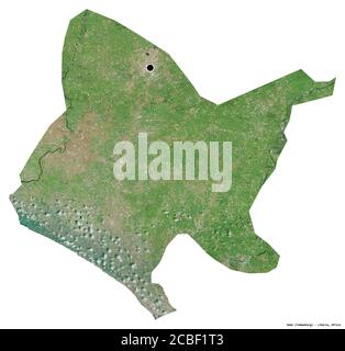 Shape of Bomi, county of Liberia, with its capital isolated on white ...