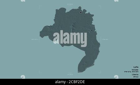 Zoom in on Lofa (county of Liberia) extruded. Oblique perspective ...