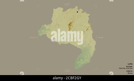 Zoom in on Lofa (county of Liberia) outlined. Oblique perspective ...