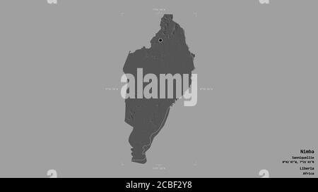 Area of Nimba, county of Liberia, isolated on a solid background in a ...