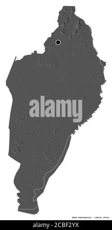Nimba, county of Liberia. Bilevel elevation map with lakes and rivers ...