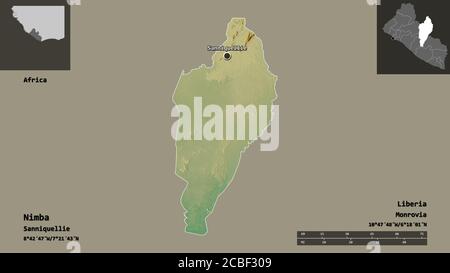 Shape of Nimba, county of Liberia, with its capital isolated on a solid ...