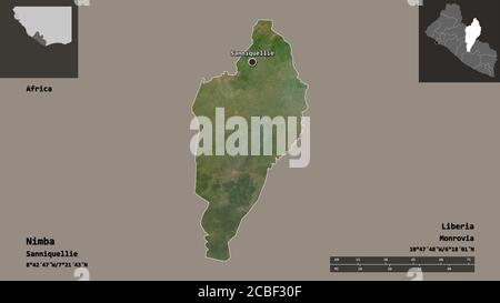 Shape of Nimba, county of Liberia, with its capital isolated on a solid ...