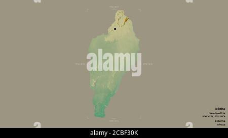 Zoom in on Nimba (county of Liberia) extruded. Oblique perspective ...