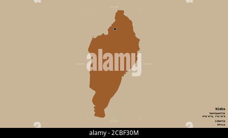 Area of Nimba, county of Liberia, isolated on a solid background in a ...