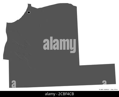 Al Wahat, district of Libya. Bilevel elevation map with lakes and ...