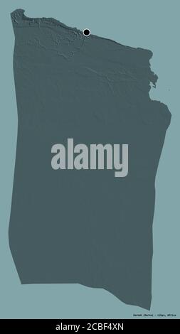 Darnah, district of Libya. Colored elevation map with lakes and rivers ...