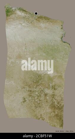Shape of Darnah, district of Libya, with its capital isolated on white ...