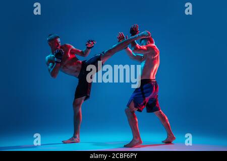 Adrenaline. MMA. Two professional fighters punching or boxing isolated ...