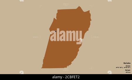 Area of Balaka, district of Malawi, isolated on a solid background in a ...