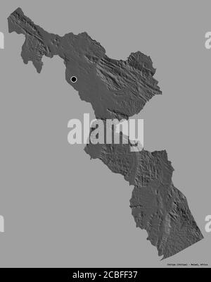 Chitipa, district of Malawi. Bilevel elevation map with lakes and ...