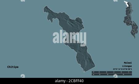 Chitipa, district of Malawi. Colored elevation map with lakes and ...