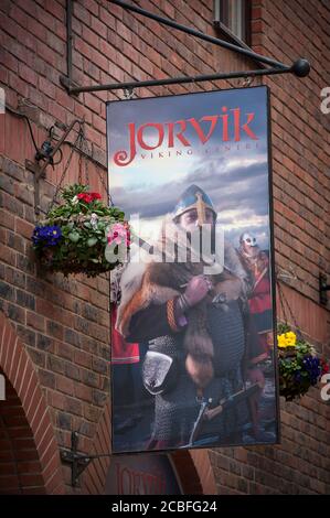 Sign outside the entrance to the Jorvik Viking Centre in the city of ...