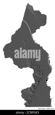 Shape of Nsanje, district of Malawi, with its capital isolated on white ...